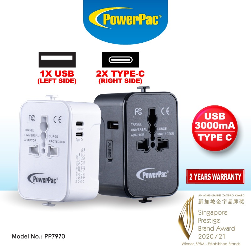 PowerPac Multi Adapter | Travel Adapter With 1x USB + 2xType-C Charger ...