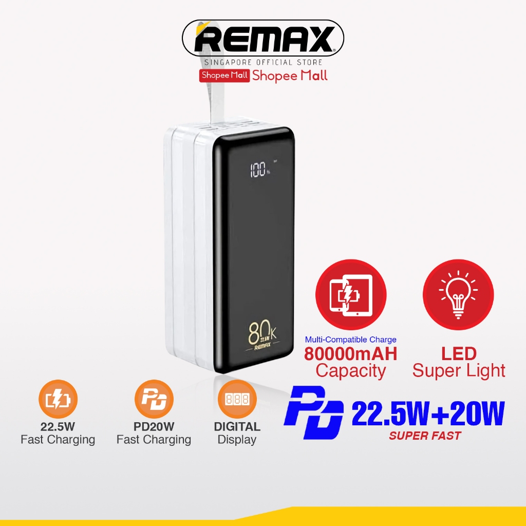 [Remax Energy] RPP-291 80000mAH Super Large Capacity 22.5W + PD20W ...