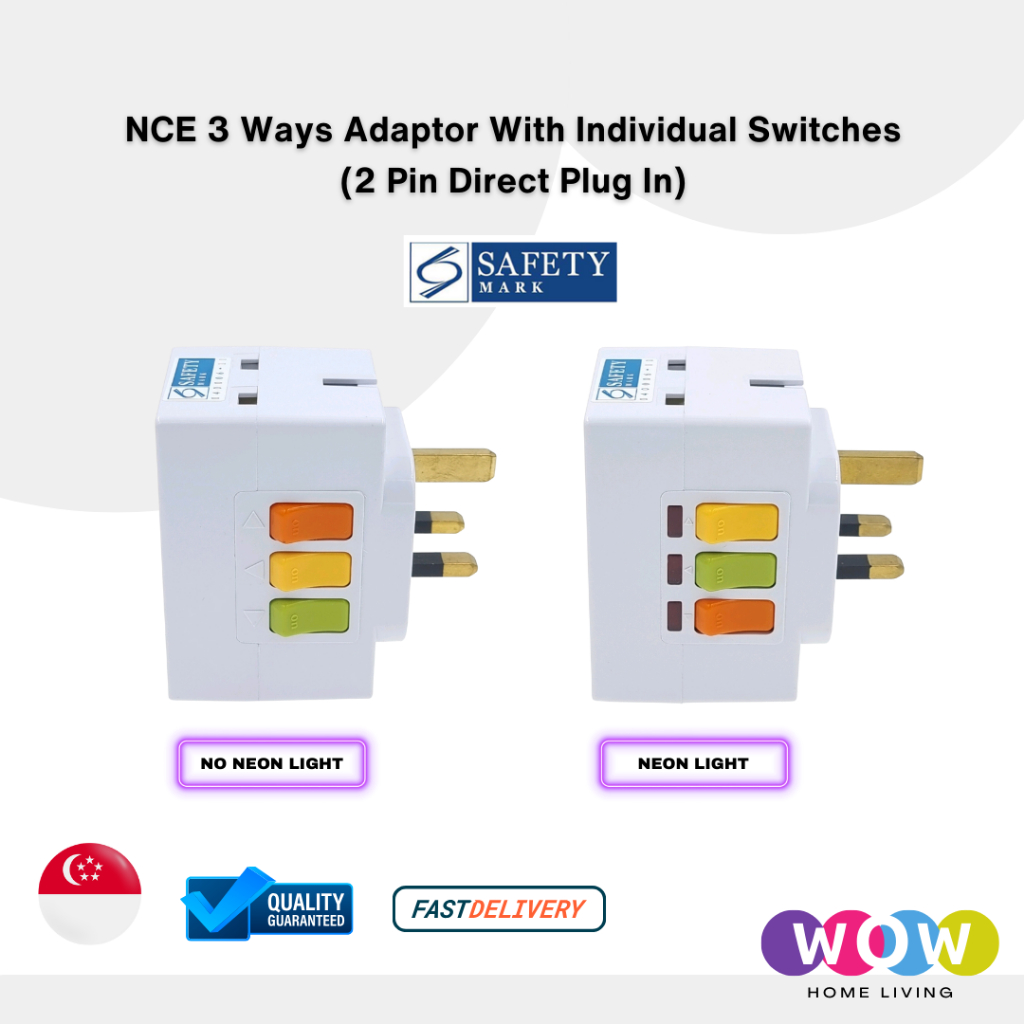 NCE 3 Way Adaptor With Individual Switches (2 Pin Direct Plug in ) With ...