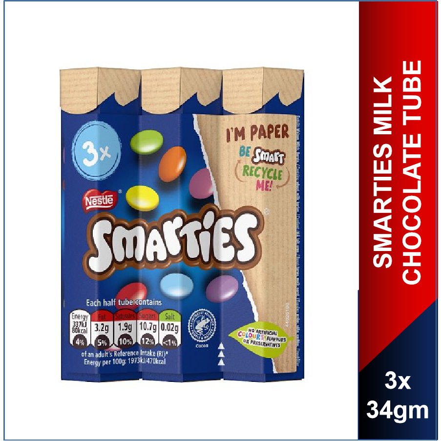 Smarties Milk Chocolate x 3 tubes of 34gm | Shopee Singapore