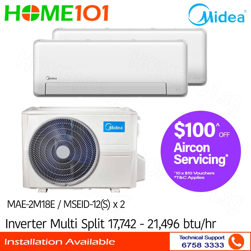 Midea Inverter Multi-Split AirCon MAE-2M18E/MSEID-12 x 2 | Shopee Singapore