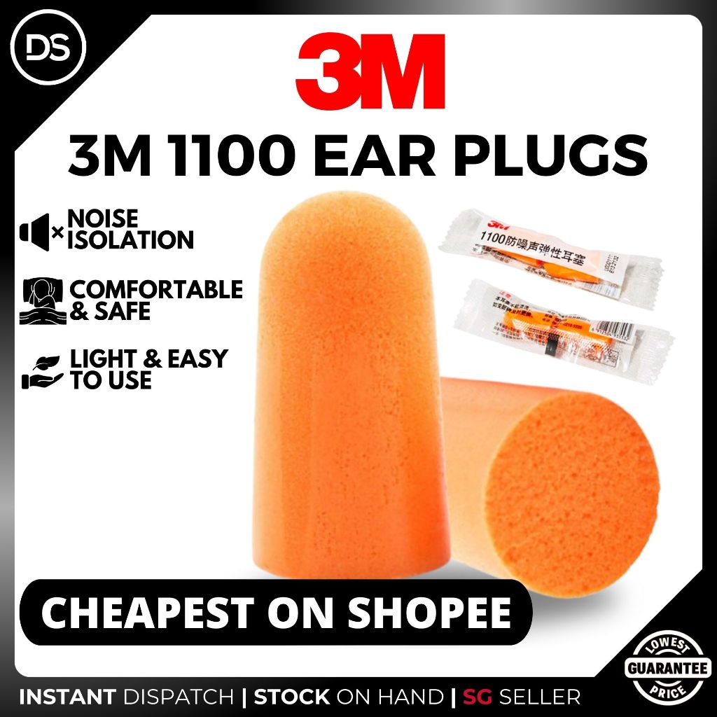 SG🛡️ Authentic 3M 1100 Ear Plugs/ Noise Cancellation Earplugs for Flights Snore/ No Pain NRR ...