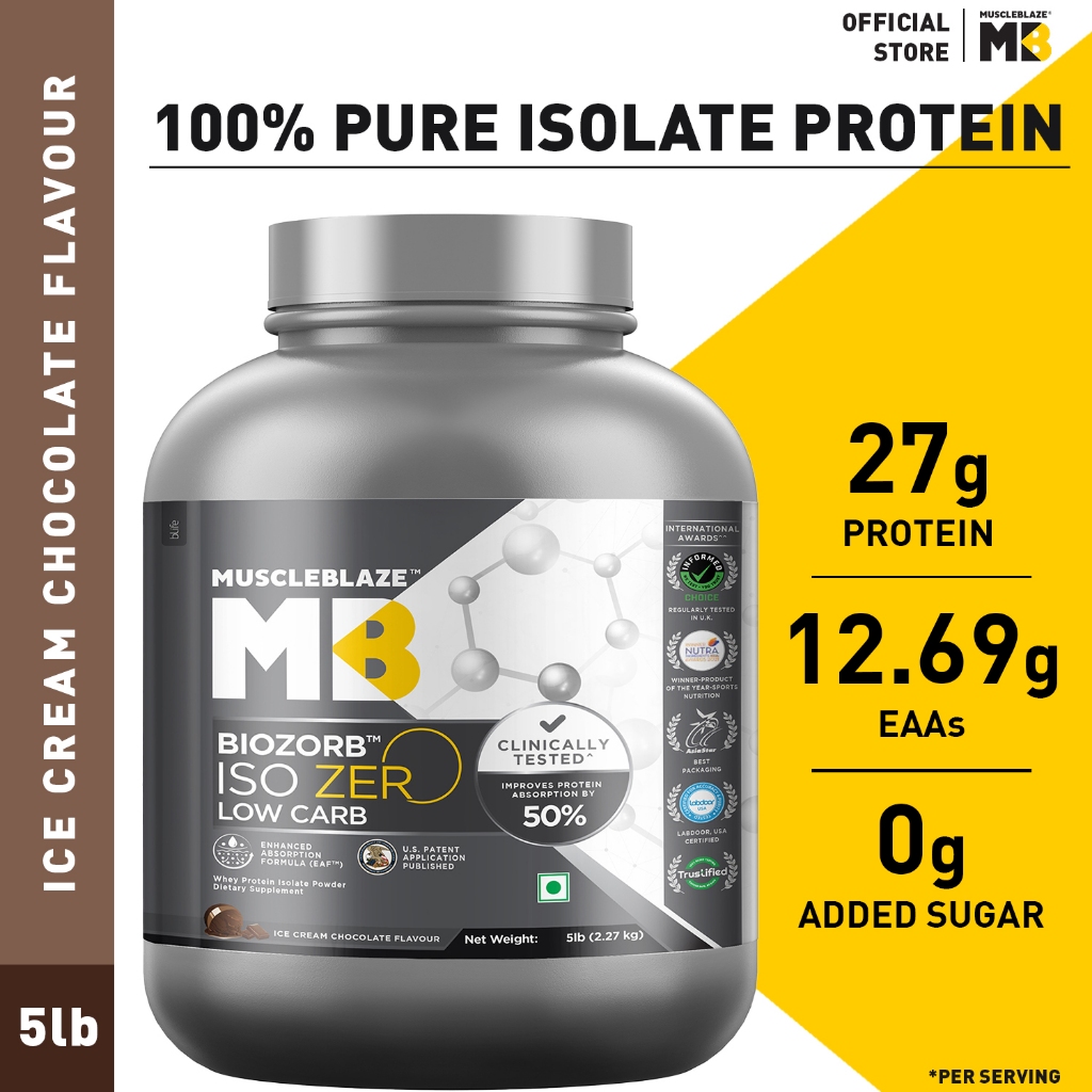 MuscleBlaze Biozorb Iso-Zero, Low Carb (Ice Cream Chocolate, 5lbs / 2 ...