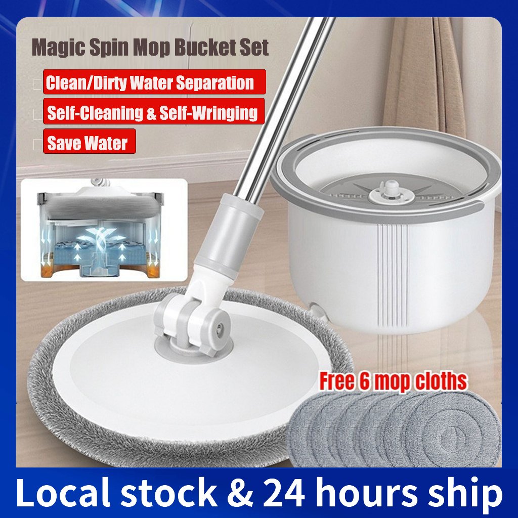[Free-6 Mop Pads] Spin Mop Bucket Set Sewage Separation Self Cleaning ...