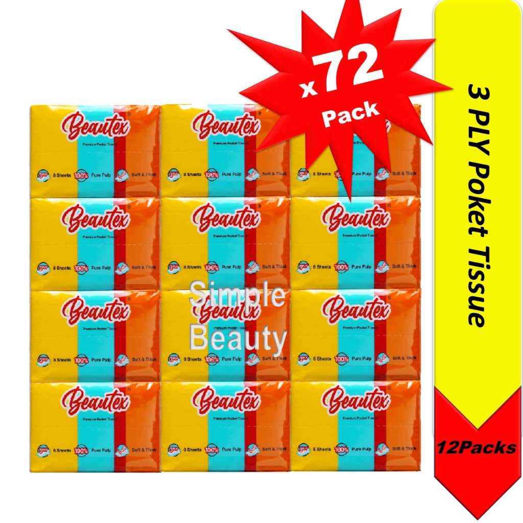 Beautex 3 Ply Pocket Tissue, 72 Packs x 8 Sheets | Shopee Singapore