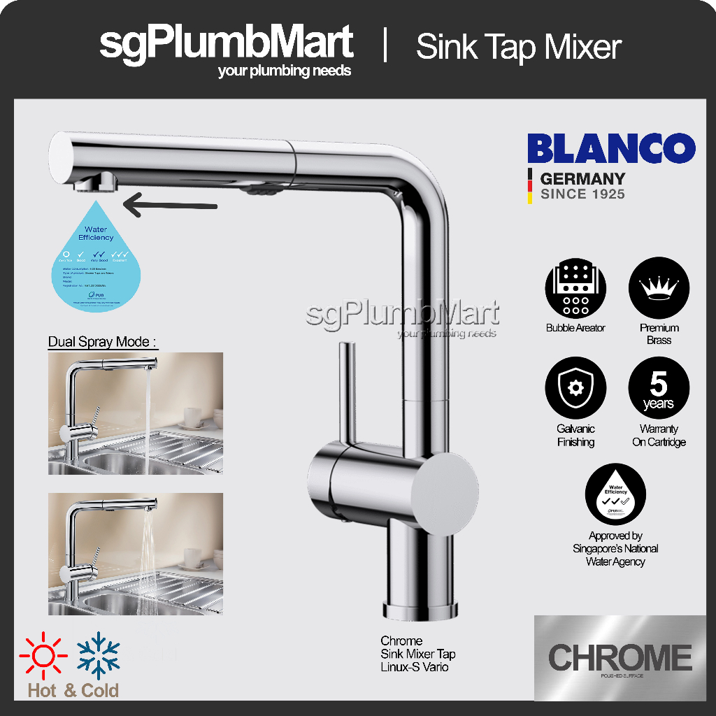 Blanco x sgPlumbMart Linus-S Vario (Chrome) Kitchen Sink Mixer Tap with ...