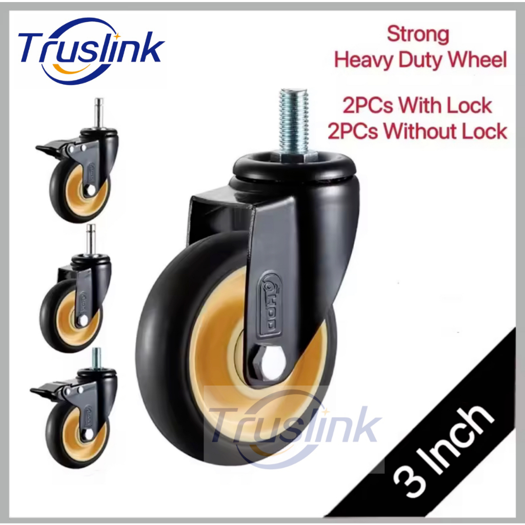 【SG Seller】Truslink 4PCs 3 Inch Swivel Caster Wheels TPR Threaded Stem ...