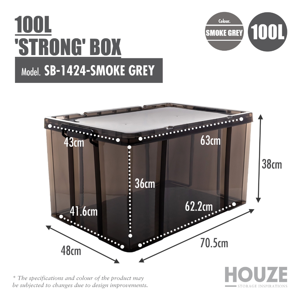 [HOUZE] 'STRONG' Storage Box 4 Sizes 30L|44L|75L|100L (Smoke Grey ...