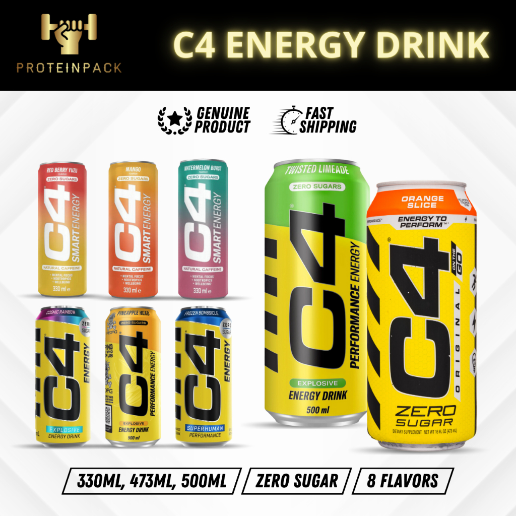 Cellucor C4 Energy Carbonated Performance Energy Drink, Zero Sugar, Can, 330ml 473ml 500ml (1 ...