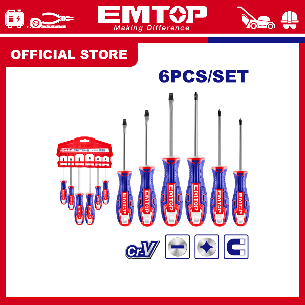 EMTOP 6 Pcs CR-V Screwdriver Set With New Design Handle ESST0602 ...