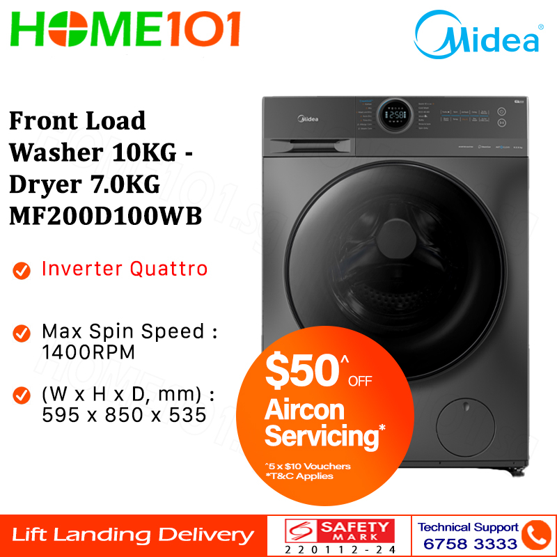 Midea Front Load Washer 10KG - Dryer 7.0KG MF200D100WB | Shopee Singapore