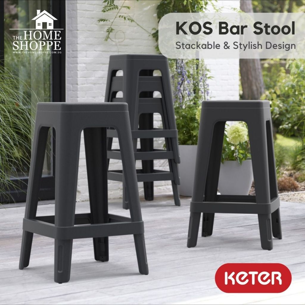 Keter KOS High Counter Bar Stool Waterproof Plastic Durable Black ...