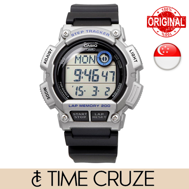 [Time Cruze] Casio WS-2100H Dual Time Digital Step Tracker Black Sports Men Watch WS-2100H ...