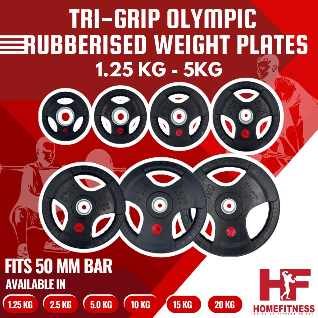 Tri-grip Olympic Rubberised Weight Plates (1.25KG - 5KG) | Shopee Singapore