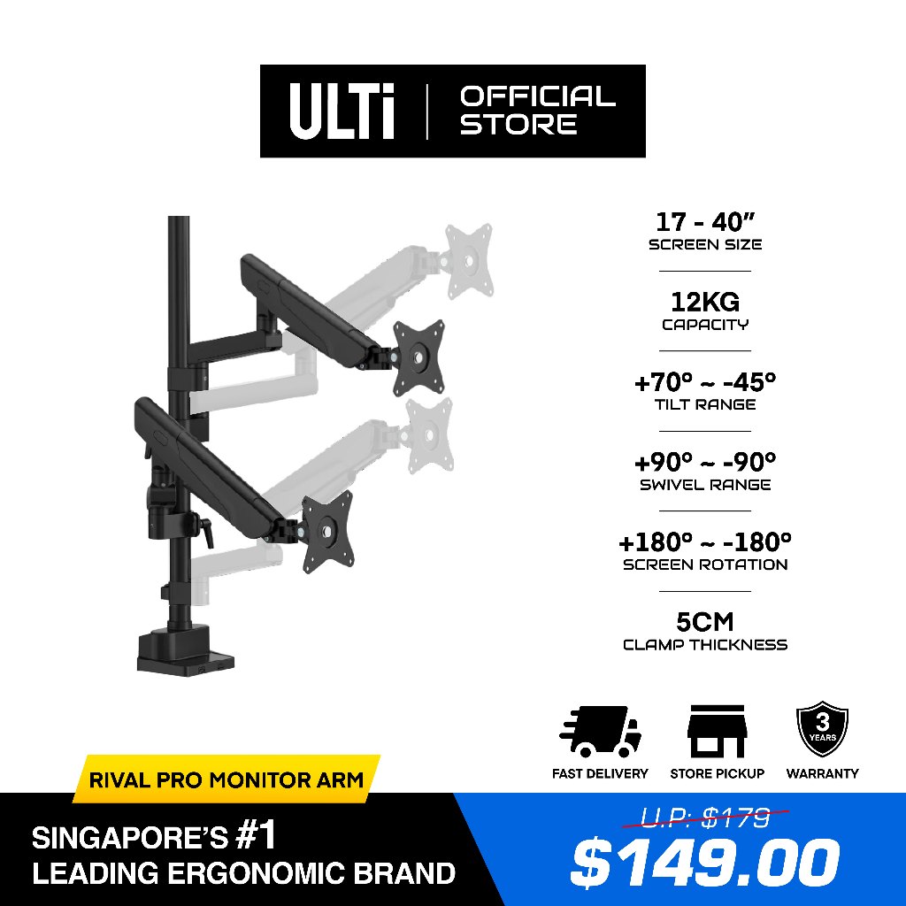 ULTi Rival Pro Stacking Monitor Arm | G-Flex Spring | Dual, Triple ...