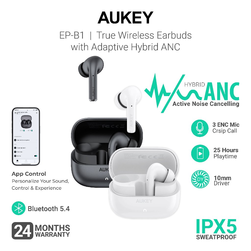 Aukey EP-B1 Bluetooth True Wireless Earbuds with Active Noise ...