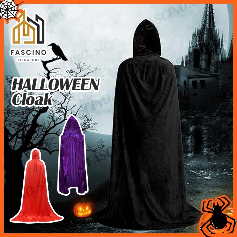 【SG】🎃Halloween Hooded Cloak Unisex Cloak with Hood Halloween Christmas ...