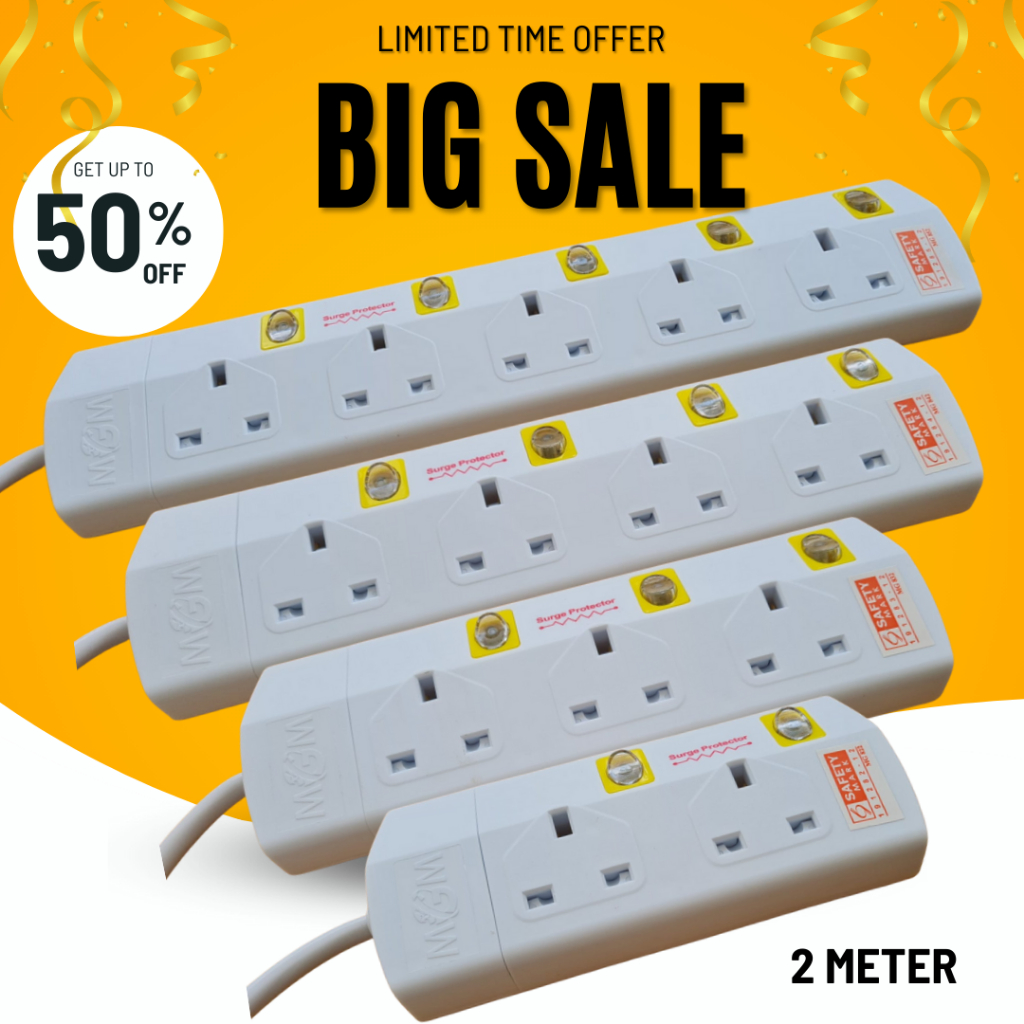 BIG SALE! MGM 2 - 5 Way (2 Meter) Extension Power Socket (Safety Mark ...