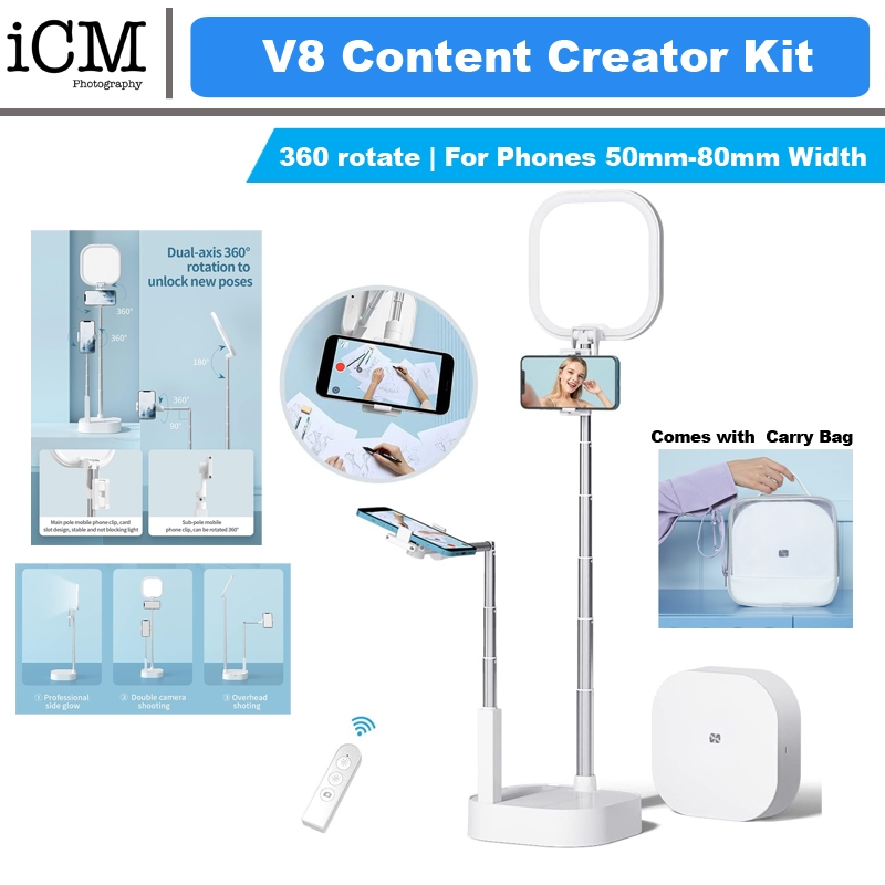 Extendable Overhead 360° Rotation Selfie Stand with Two Phone Holders ...