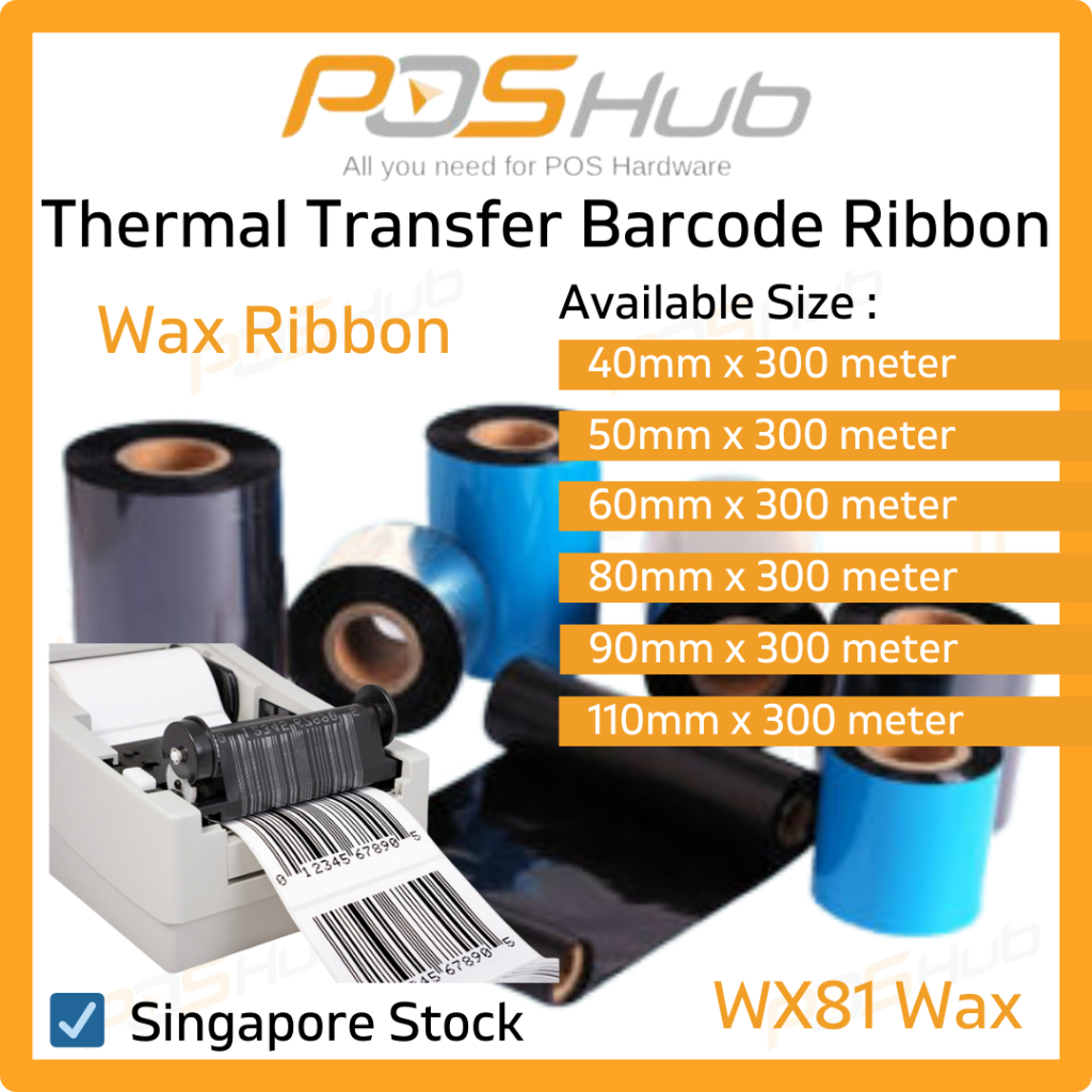 Thermal Transfer Barcode Ribbon 40mm x 300m WX81 Wax | Shopee Singapore