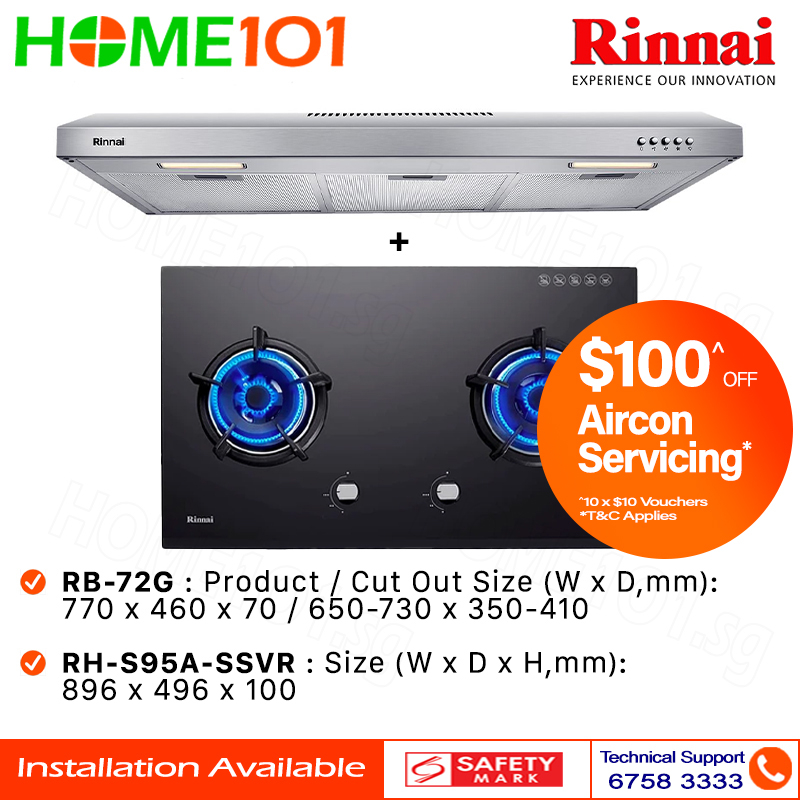 Rinnai Slimline Hood 90cm RH-S95A-SSVR & Built-In Hob RB-72G - LPG / PUB | Shopee Singapore