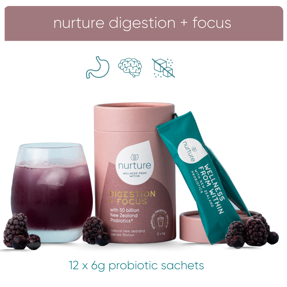Nurture Digestion + Focus Probiotic - Natural New Zealand Berries - 12 ...