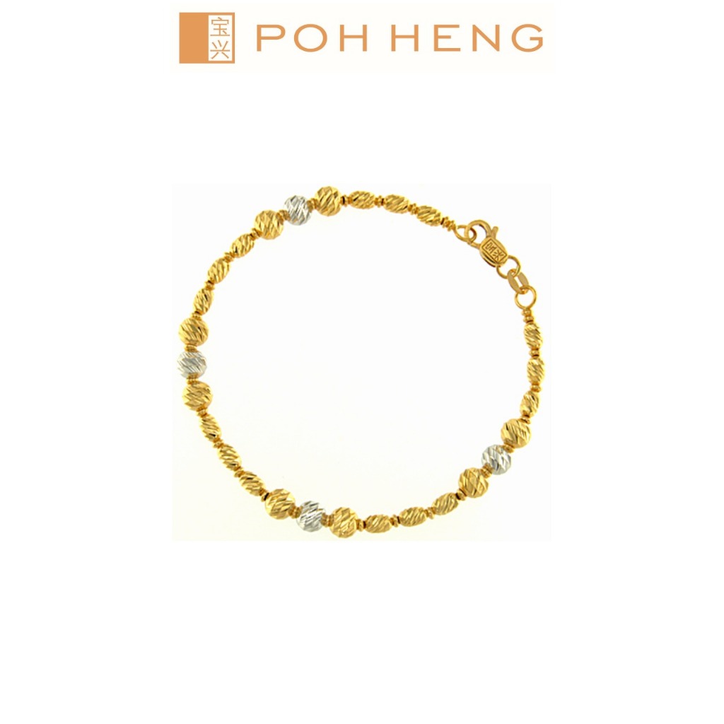 Poh Heng Jewellery 22K Earth Beaded Bracelet in Yellow White Gold ...