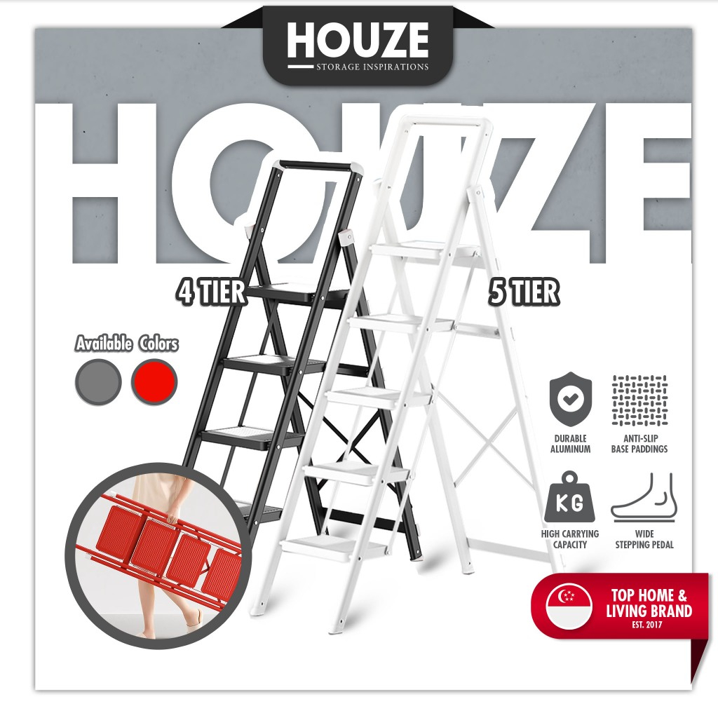 [HOUZE] Stáli 4-tier / 5-tier Slim Carbon Steel Ladder with Wide Pedal ...
