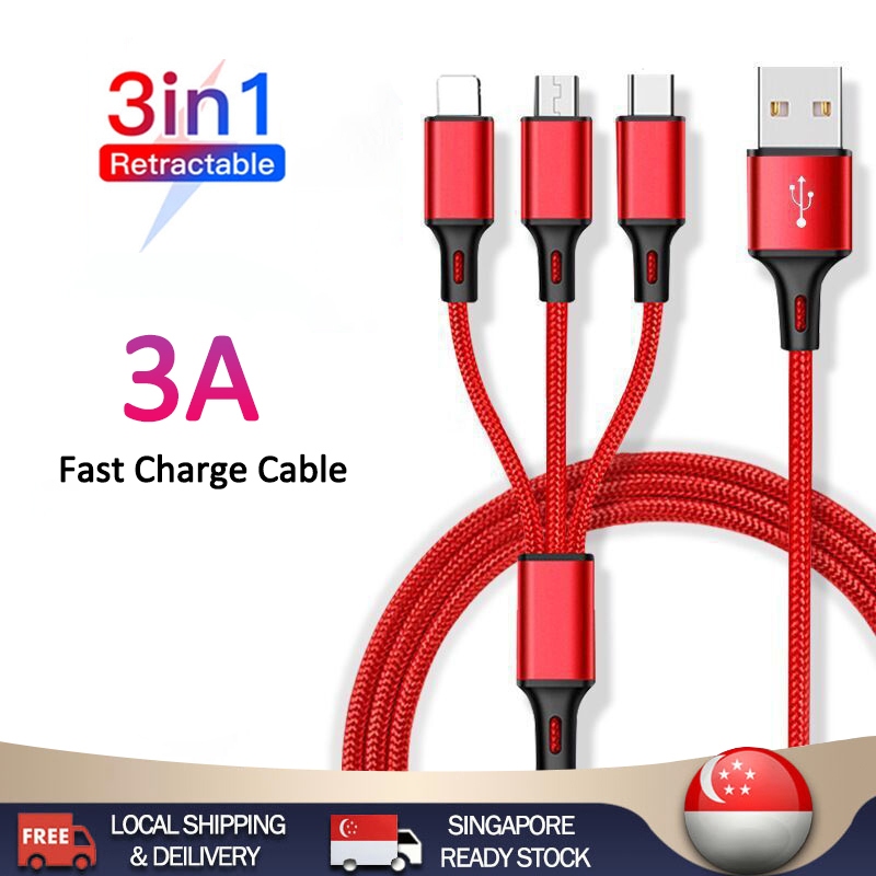 【READY STOCK】3 In 1 USB Cable Fast Charging Cable Type C Cable USB ...