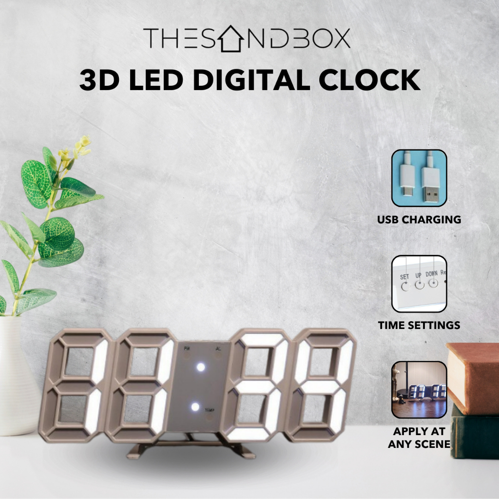 3D LED Modern Digital Clock - USB, Alarm, Date & Time, Home/Office ...