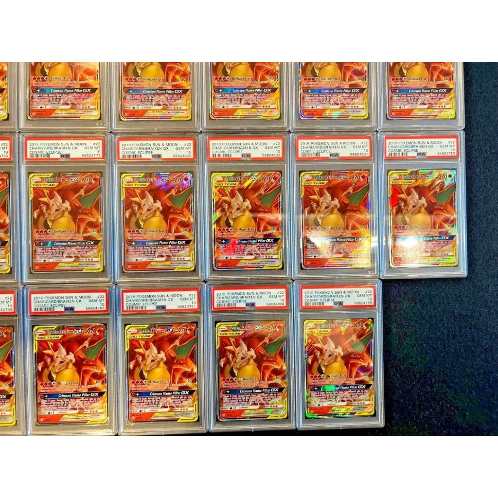 [PSA 10] POKEMON Card TCG Slab - Charizard & Braixen GX 2019 Pokemon Sun & Moon Cosmic Eclipse ...