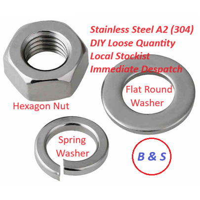 Stainless Steel A2 (SS304) Hexagon Nut, Flat Washer and Spring Washer ...