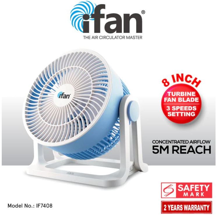 PowerPac iFan Air Circulator 8" Turbo Fan, Desk, Table Fan with Airflow ...