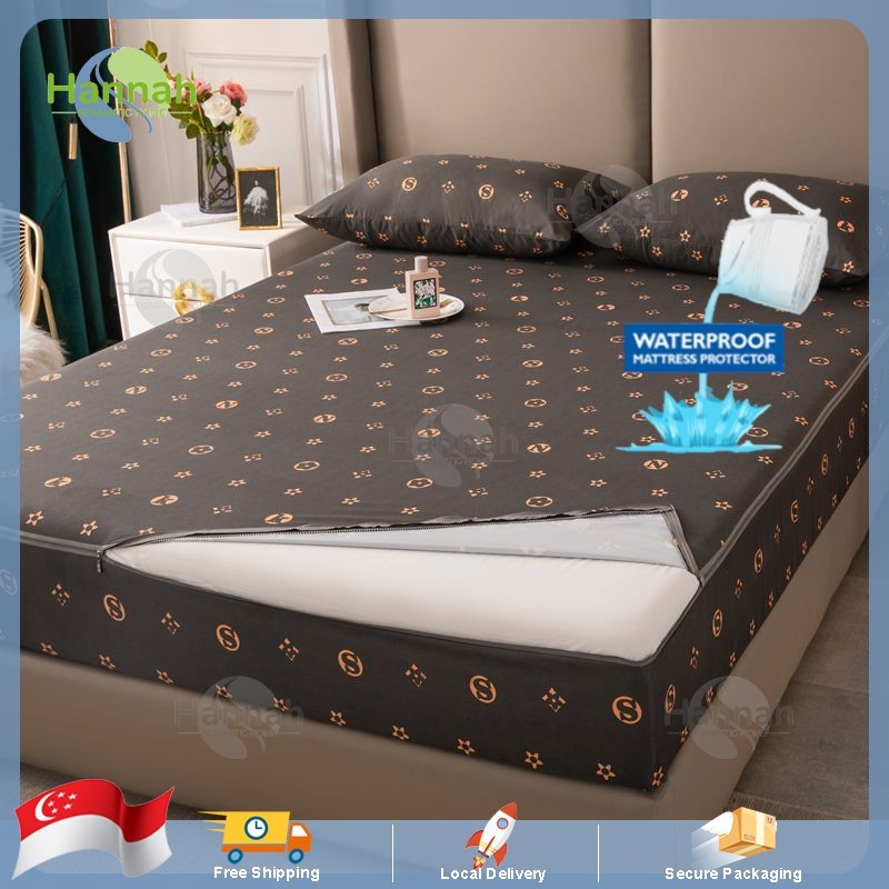 Waterproof Fitted Bedsheet With Zipper Single/Queen/King Size Mattress ...