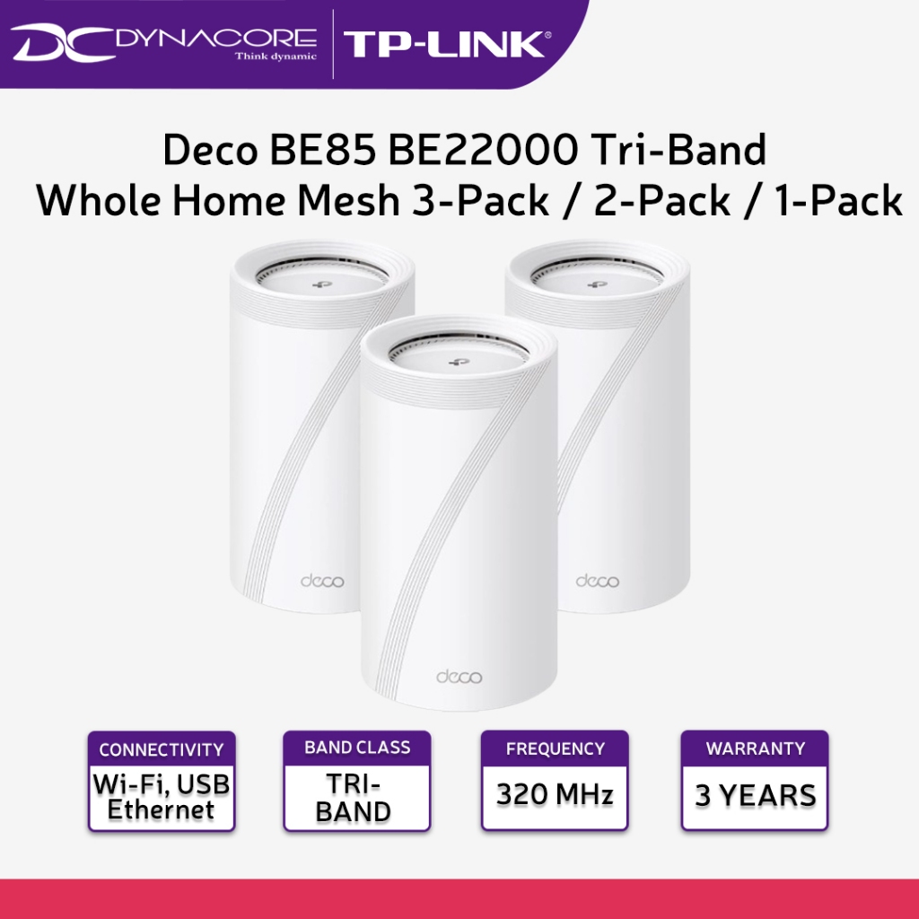 TP-Link Deco BE85 BE22000 Tri-Band Whole Home Mesh WiFi 7 System 3 / 2 ...