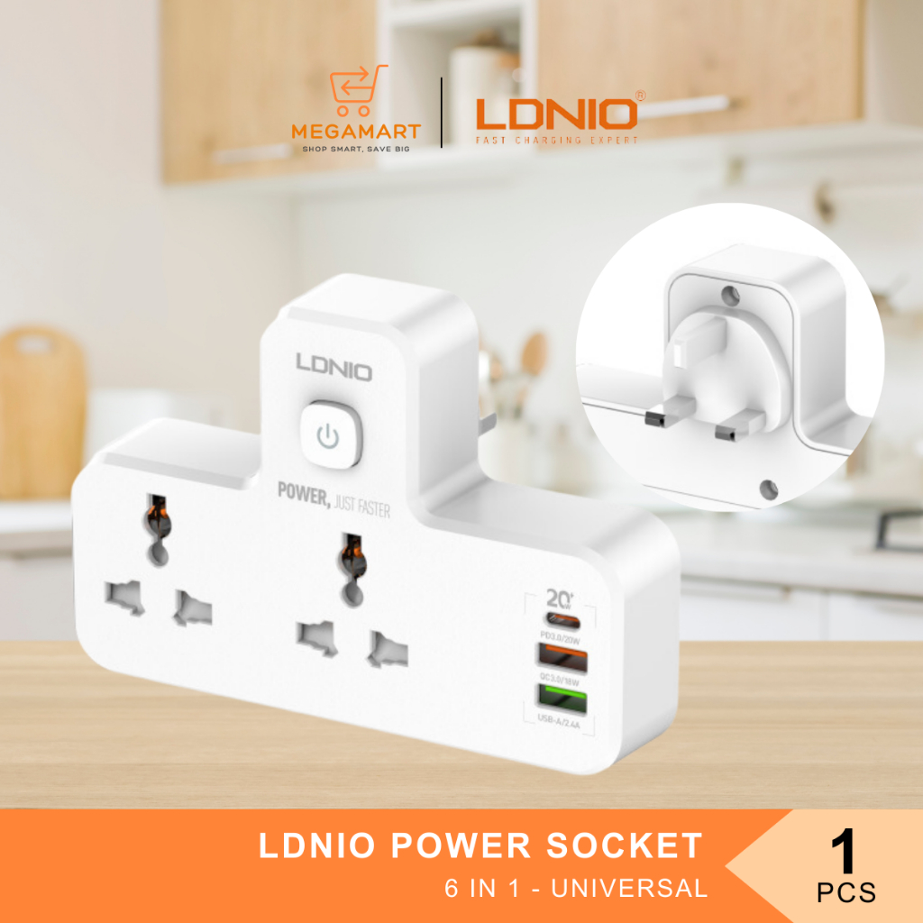[MegaMart.sg] LDNIO 6 In 1 Power Socket(Night Lamp,PD+QC 3.0 + 2.4 Amp ...