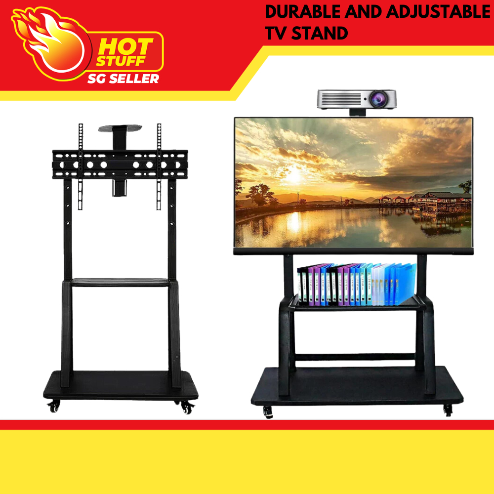 TV Stand Rack Trolley Adjustable with Lock Wheels Movable Stand ...