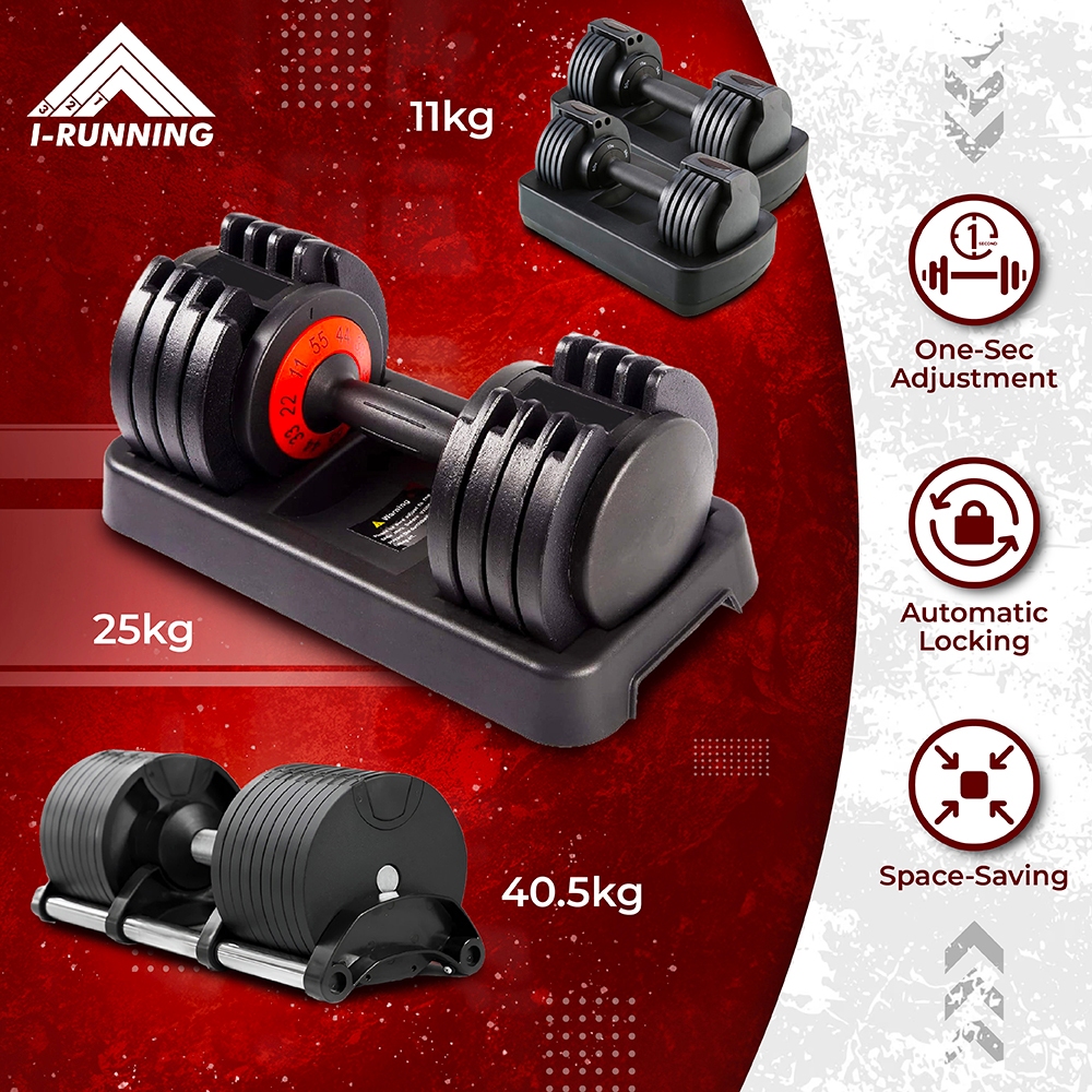 IRunning 2nd Generation Adjustable Dumbbells ★ 3.5KG to 40.5KG ★ Quick ...