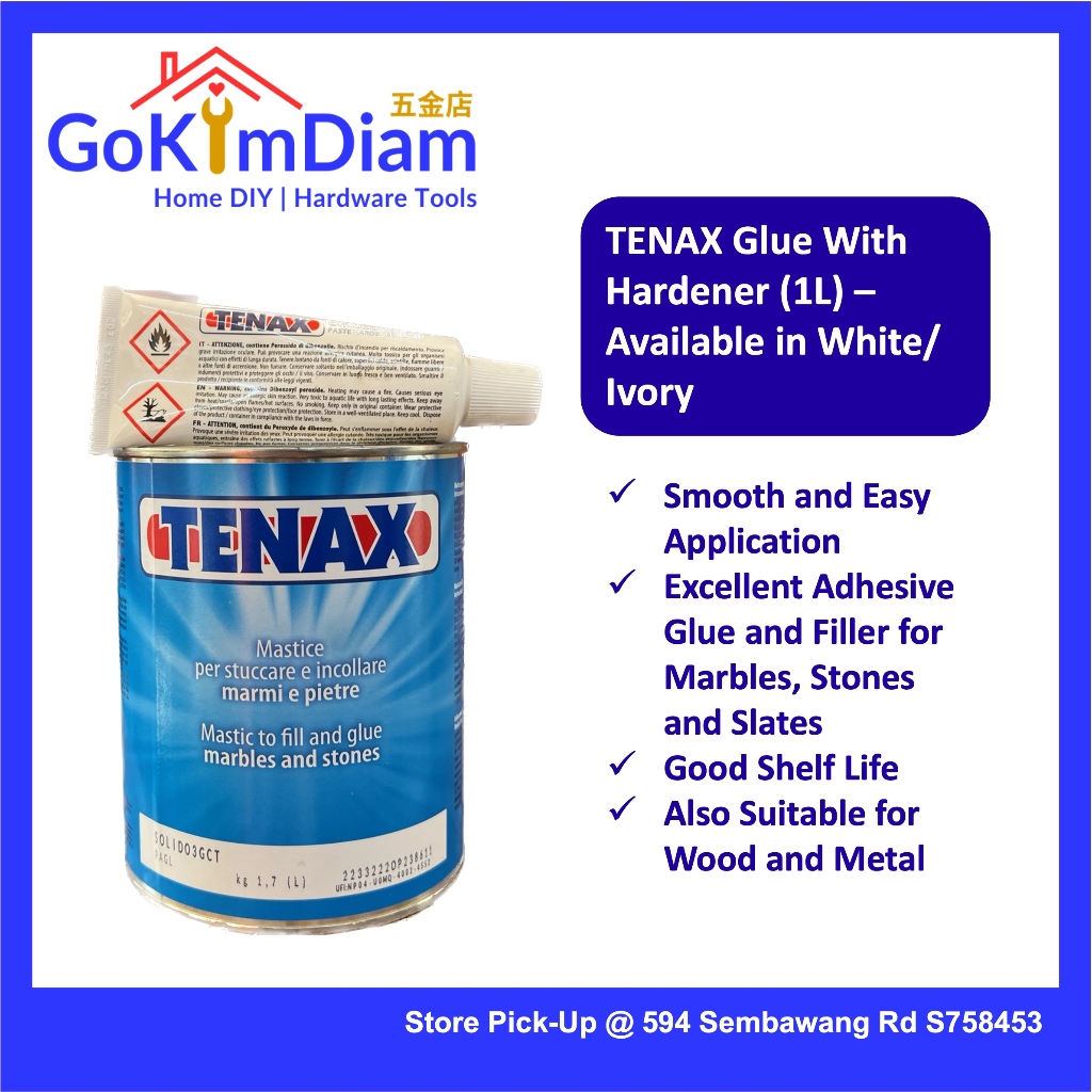 TENAX Glue With Hardener (1L) - Used To Glue and Fill Marbles and Stones (Available in White ...