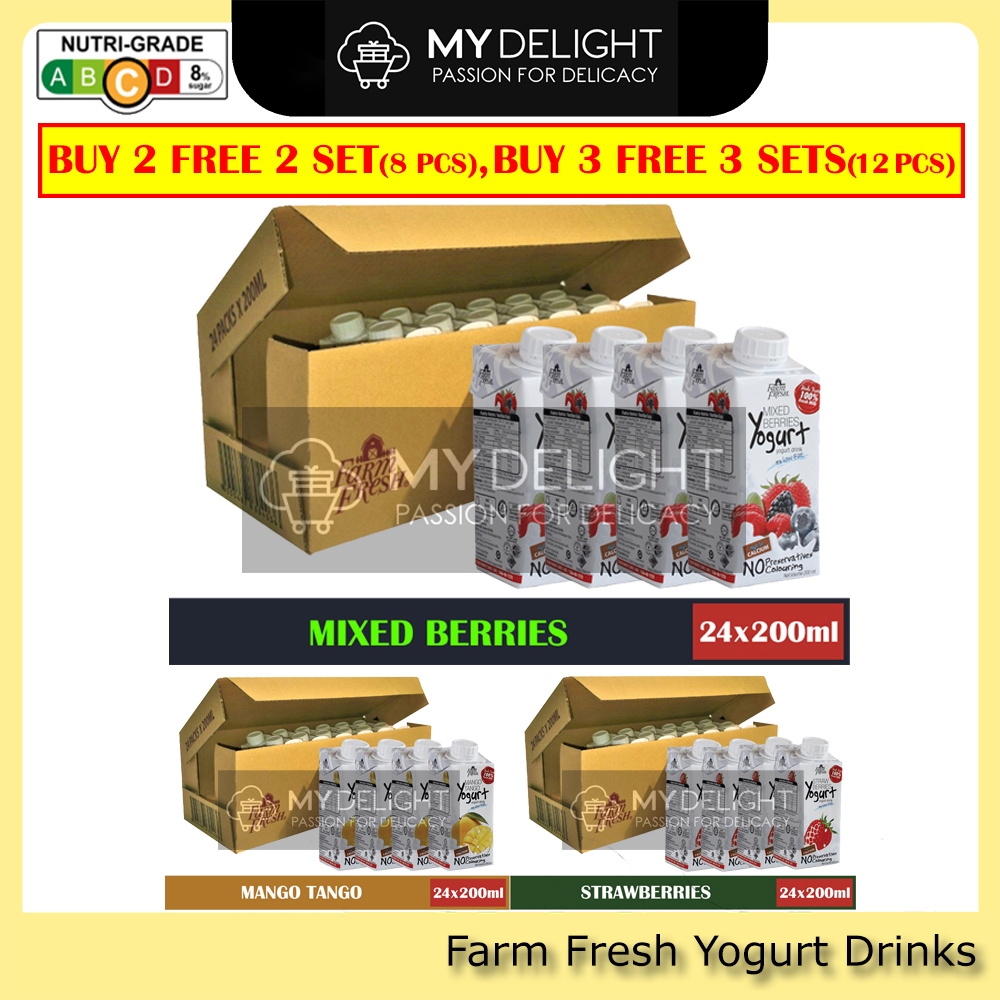 (24 x 200ml) Farm Fresh Yogurt UHT Drinks Mixed Berries Strawberry ...