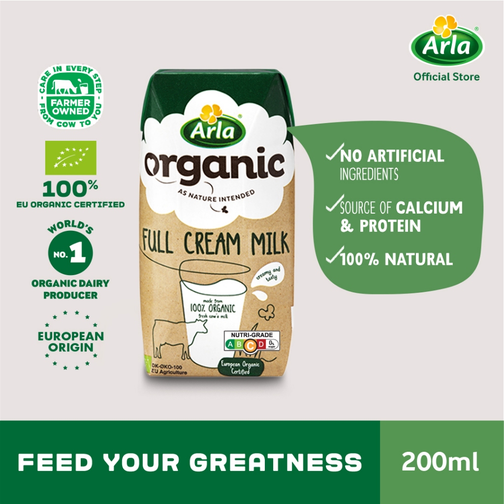 (Carton Deal) - Arla Organic UHT Full Cream Milk 3.5% 12x200ml | Shopee ...