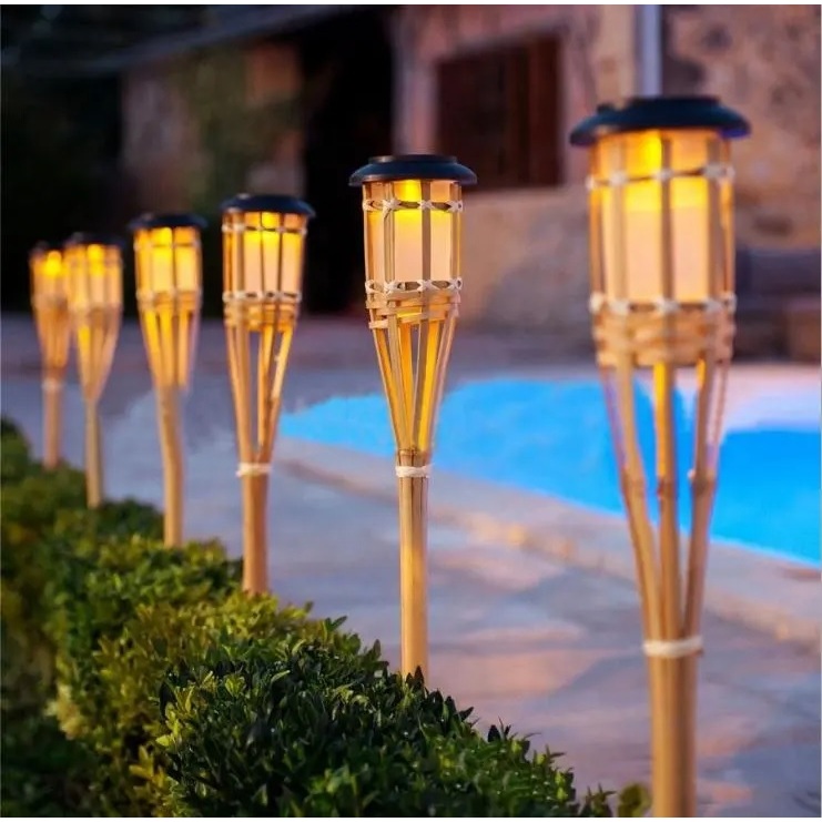 Solar Bamboo Tiki Torch Lights Pelita – 90cm & 120cm LED Flickering ...