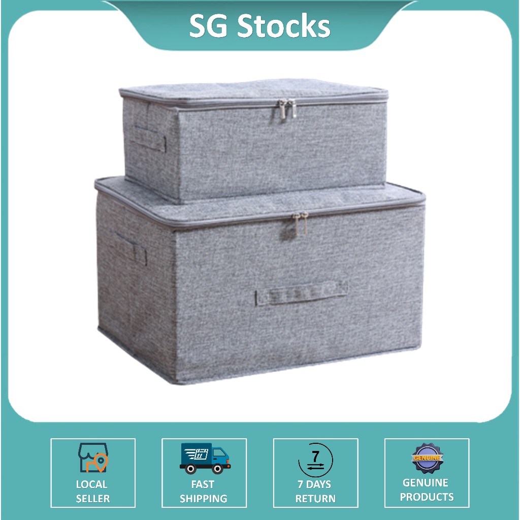 [SG Stocks] Cotton and Linen Zipper Storage Box (Foldable Fabric ...