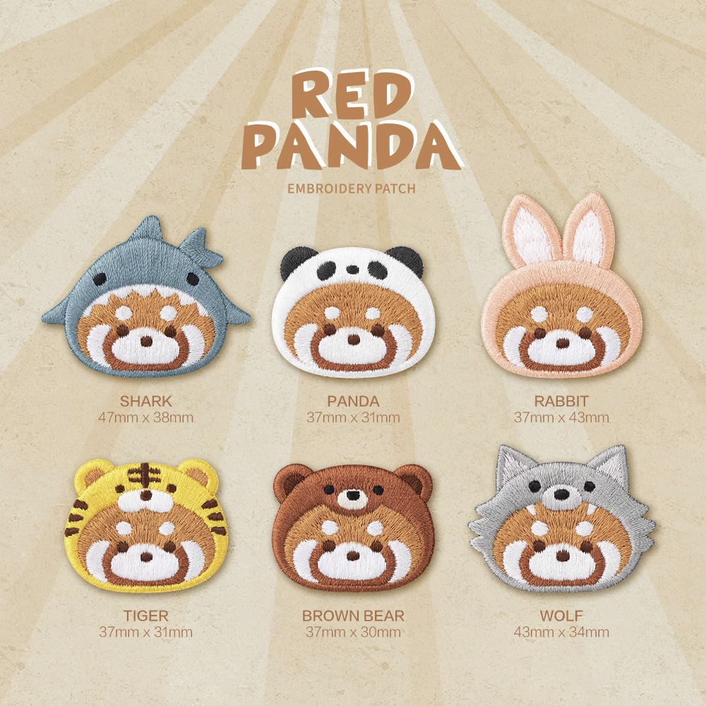 Red Panda Animal Mask Embroidered Sticker & Iron-On Patch [ Brown Bear ...