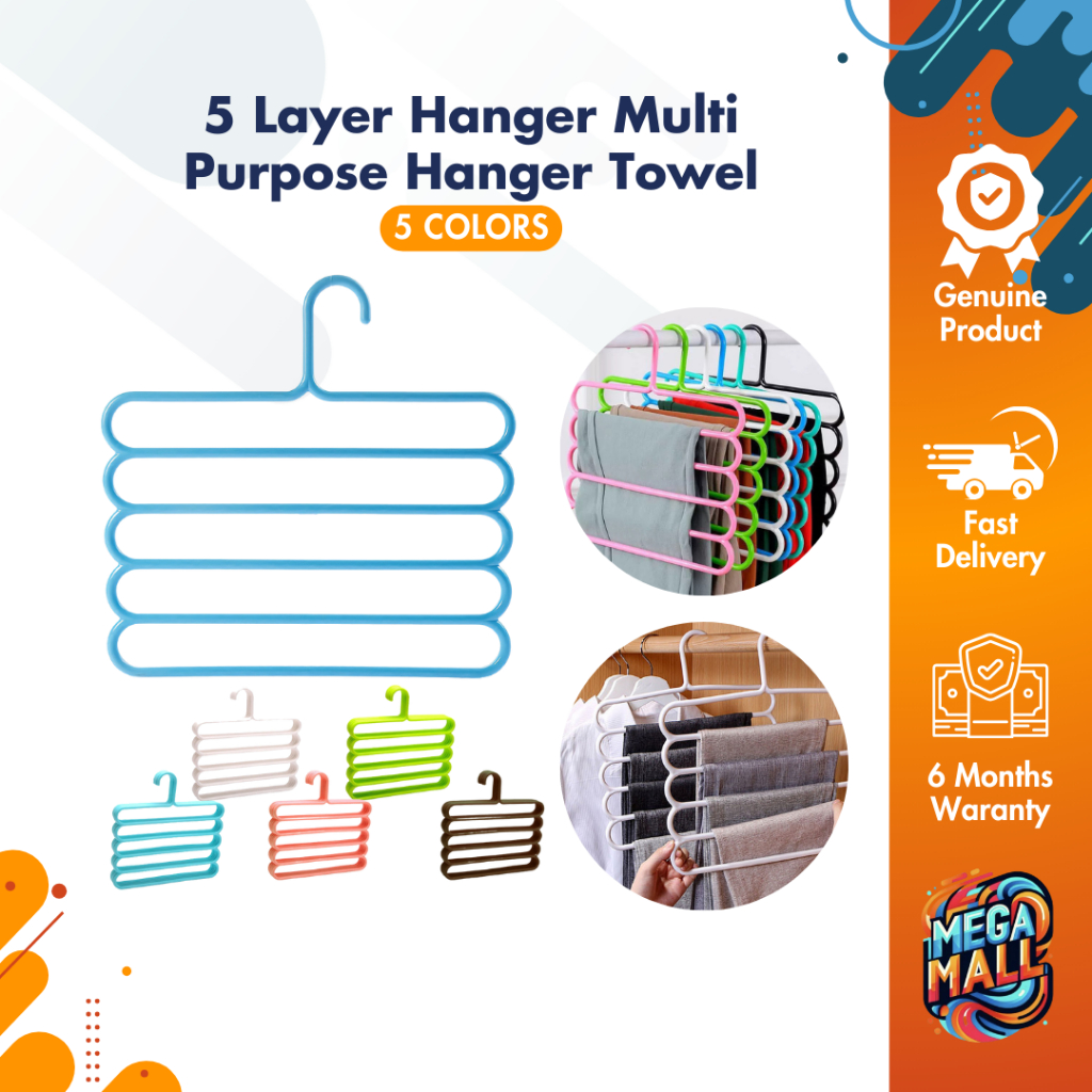 Multi-Purpose 5 Layer Hanger - Wardrobe Storage Rack, Closet Organizer ...