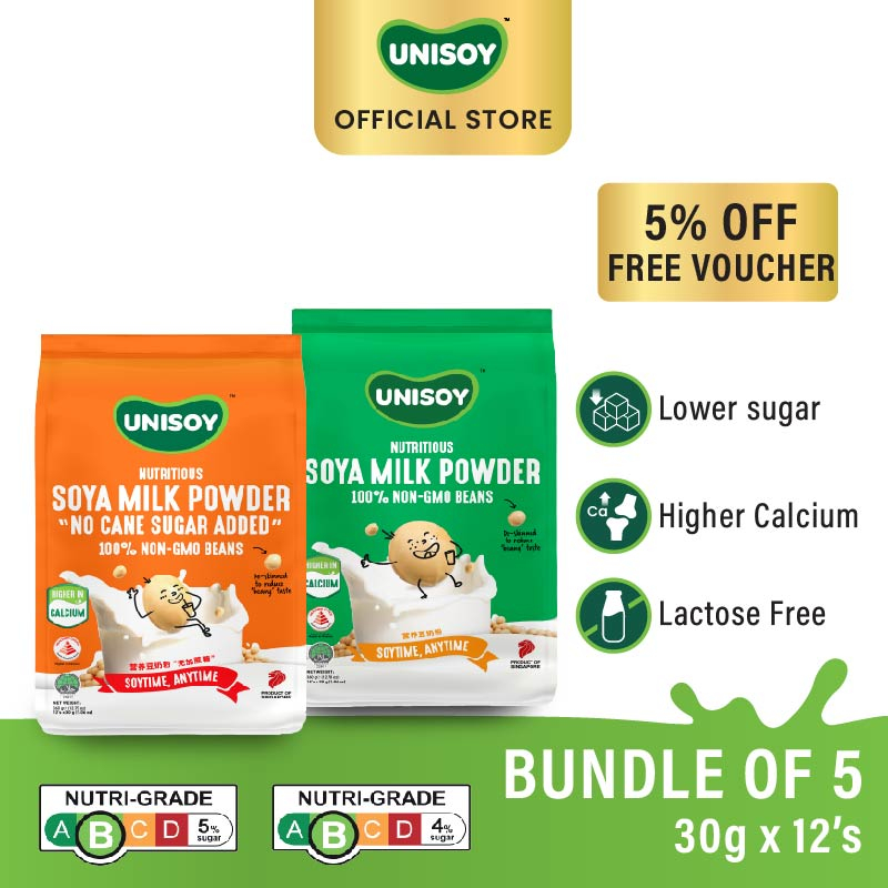 Bundle 5 UNISOY Nutritious Soy Milk Powder - No Cane Sugar | Low Sugar ...