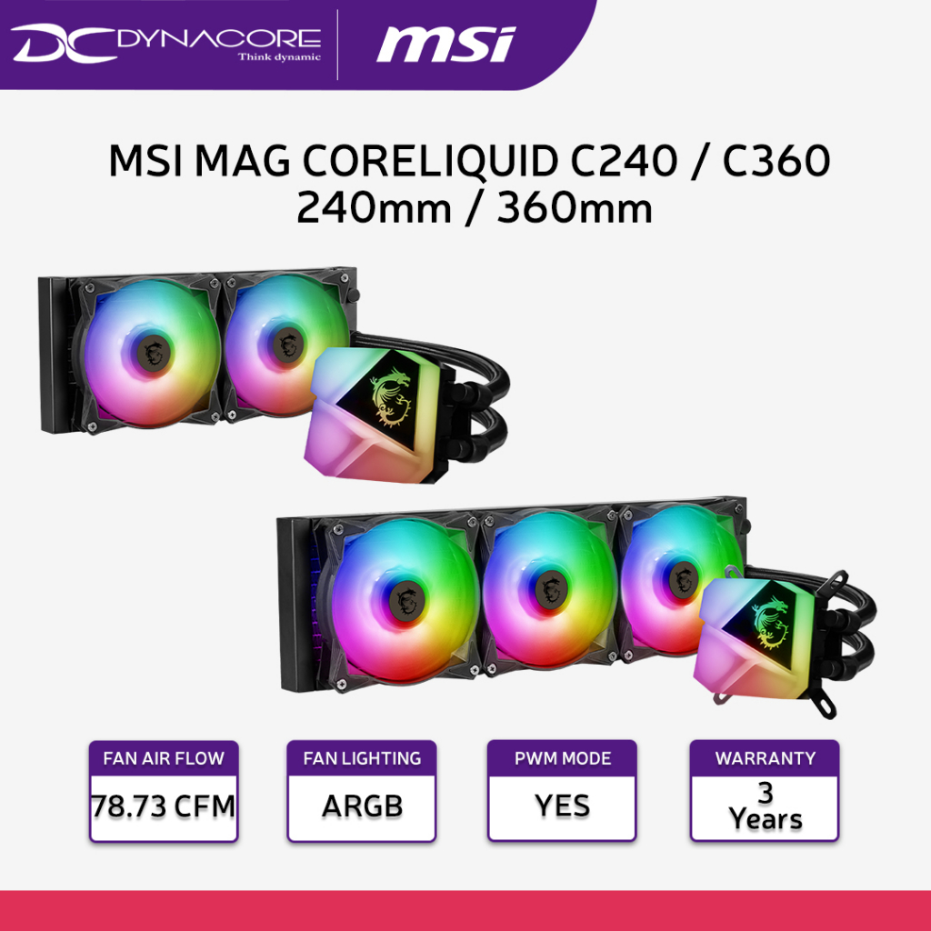 DYNACORE - MSI MAG CORELIQUID C240 240mm AIO Liquid CPU Cooler with ...