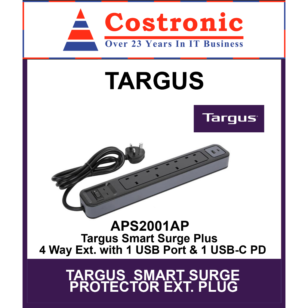 Targus Smart Surge Protector Plus 4 with 1 USB & 1 Type-c Extension ...
