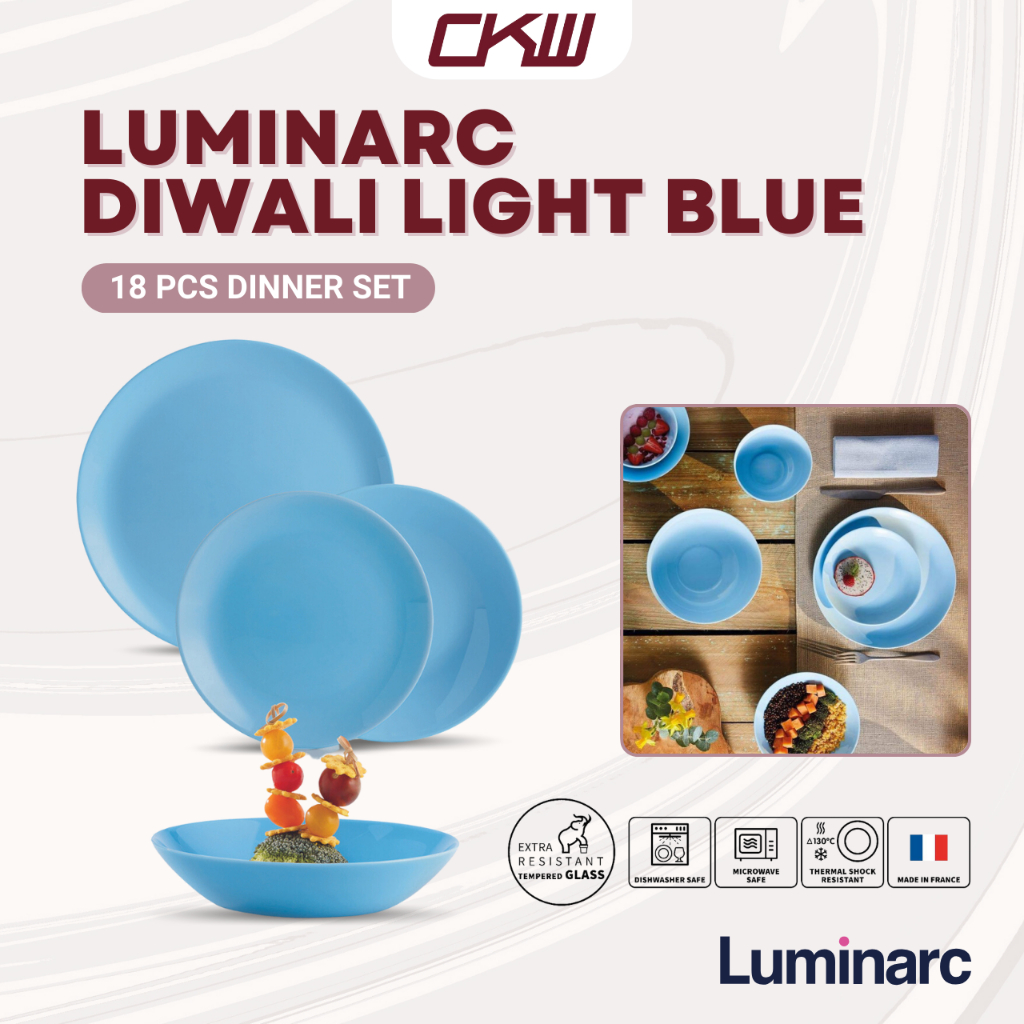 Luminarc Diwali Light Blue 18 Pcs Set Dinner Service [ Dinner Soup ...