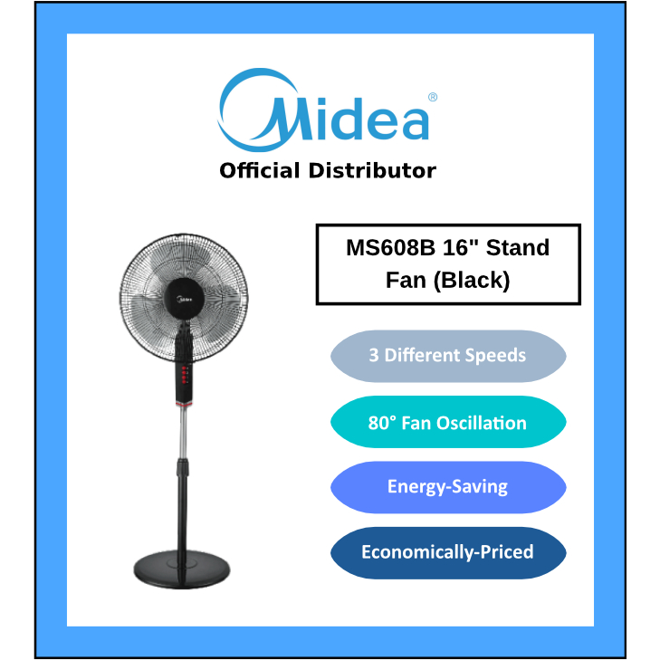 Midea 16" Black-Colour Stand Fan / Standing Fan [MS608B] | Shopee Singapore